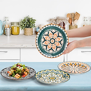 Foraineam 8 Pieces Salad Plates, 8.5 Inch Porcelain Floral Dessert Plates, Colorful Round Lunch Plate Sets for Appetizer Salad Fruit Snack, Dishwasher and Microwave Safe