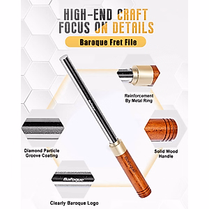 Baroque Fret Crowning Files Diamond, Guitar Fret Crown Dressing File, Fret Repairing Tools, Luthier Tools, Improved 3rd Generation, with 3 Sizes for Guitars, Ukuleles, Bass, Banjo, Mandolin
