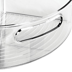 mDesign Plastic Lazy Susan Cabinet Storage Bin with Front Handle for Kitchen Countertop, Pantry, Shelf, Fridge Organization - Hold Food, Drinks, Snacks, Fruit, Vegetables - 8 Pack - Smoke Gray Tint