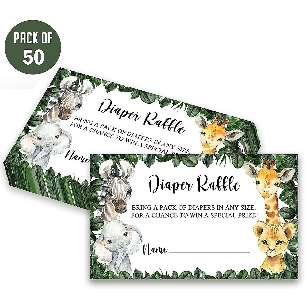 Yuzioey 50 Safari Baby Shower Invitations, Jungle Animals Invitations Macthing Envelpoes, Diaper Raffle Tickets, Book Request Cards, Safari Animals Invitations