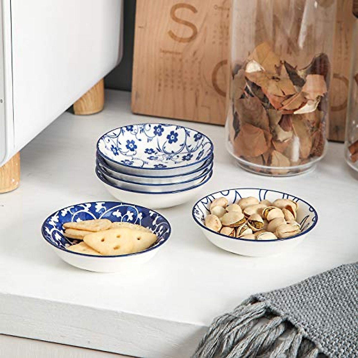 Selamica Ceramic Dipping Bowls, 2.5oz Mini Bowls Soy Sauce Dish, Dip Bowls, Appetizer Side Dishes for Sushi,Sauce, Party, Pinch Bowls Pack of 6 (Vintage Blue)