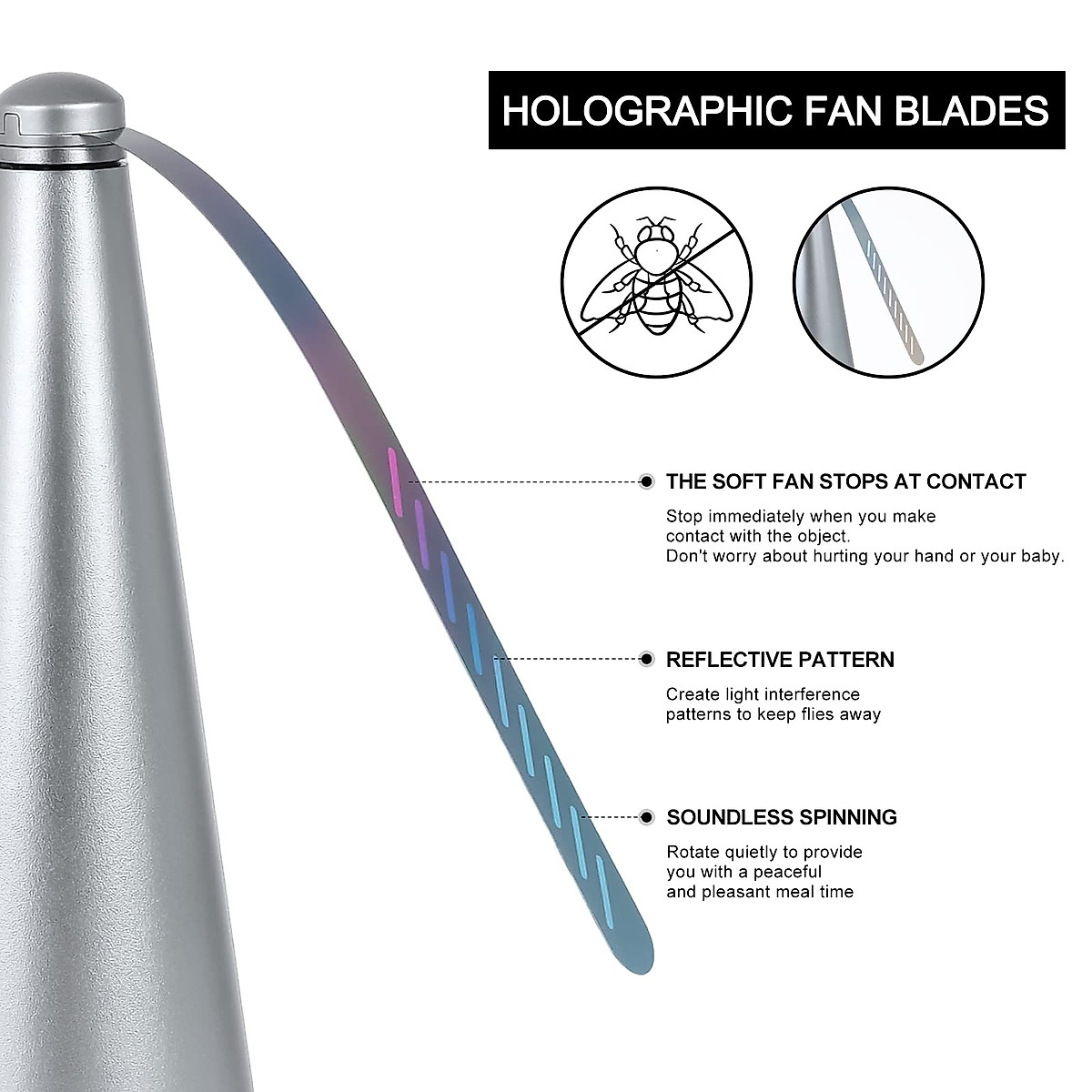 VAIPI 5 Pack Fly Fans for Tables, Outdoor Indoor Portable USB Fly Fan with 2 Fly Swatter, USB & Battery Operated Table Top Food Fan Picnic Fly Spinner for Restaurant, Patio, Kitchen, Party, BBQ