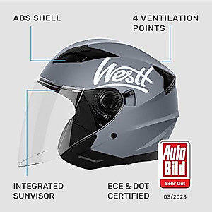 Westt Open Face Helmets with Dual Sun Visor– Motorcycle Helmet for Men and Women 3/4 Helmets DOT Approved for Scooter Motorbike Street Jet Series