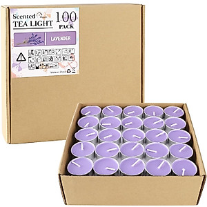 Howemon Purple Lavender Scented Tealight Candles - 4 Hours - Giant 100 Bulk Packs - Smokeless Tea Lights for Valentine's Day, Weddings,Christmas, Home Decorative