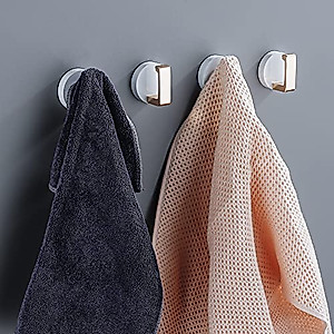 Gold Towel Hook for Bathroom Set of 2 - Upgraded 19 lb Capacity White Rose Gold Wall Hooks for Kitchen Cabinet, Closet Heavy Duty Alu Alloy Robe Hooks for Bedroom Hotel Easy to Use, 2 Pack White Gold