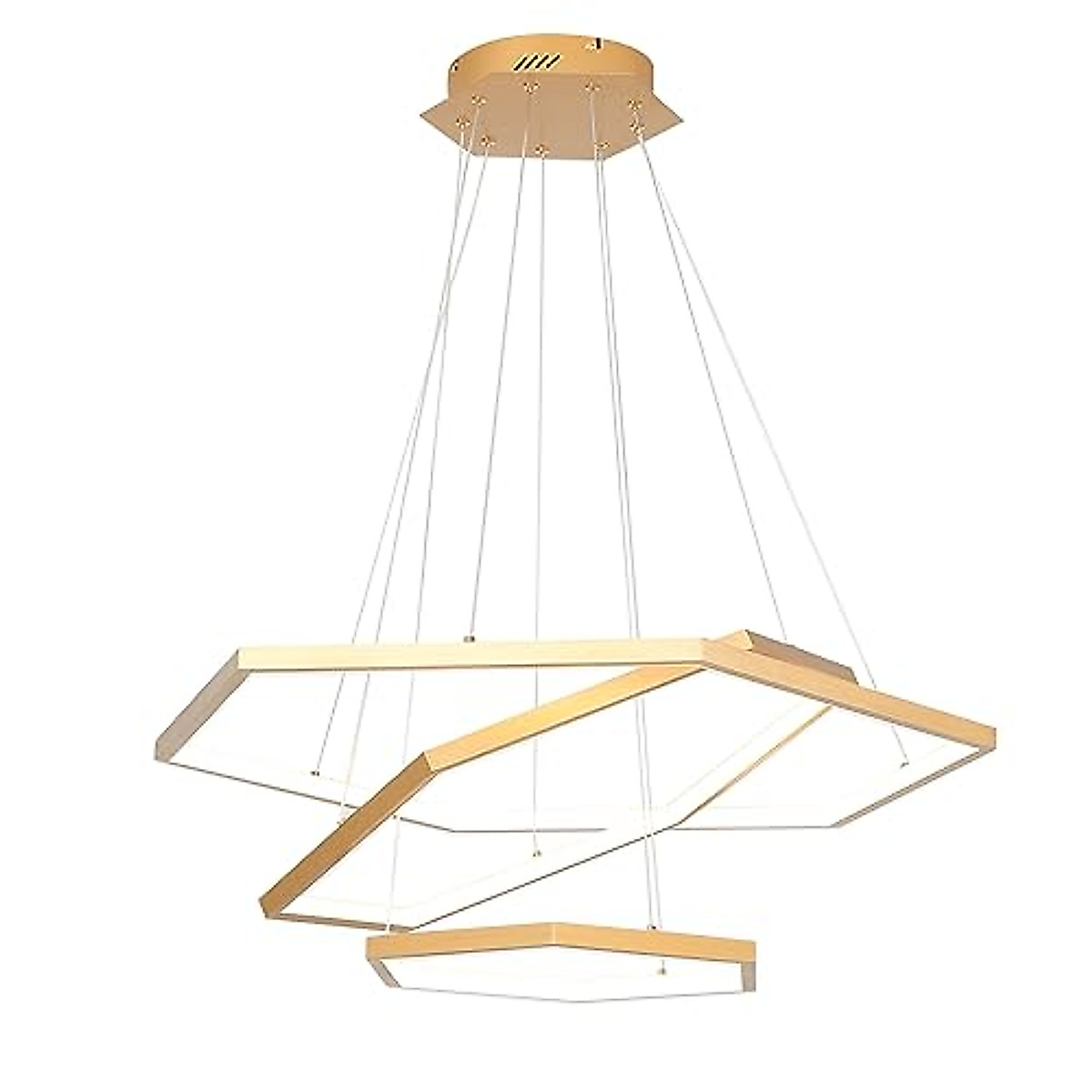 umeiluce 3 Lights Hexagon LED Chandeliers Brushed Gold Finish Chandelier Pendant Light Remote Dimmable Ceiling Hanging Light Fixture for Living Room Bedroom Dining Room