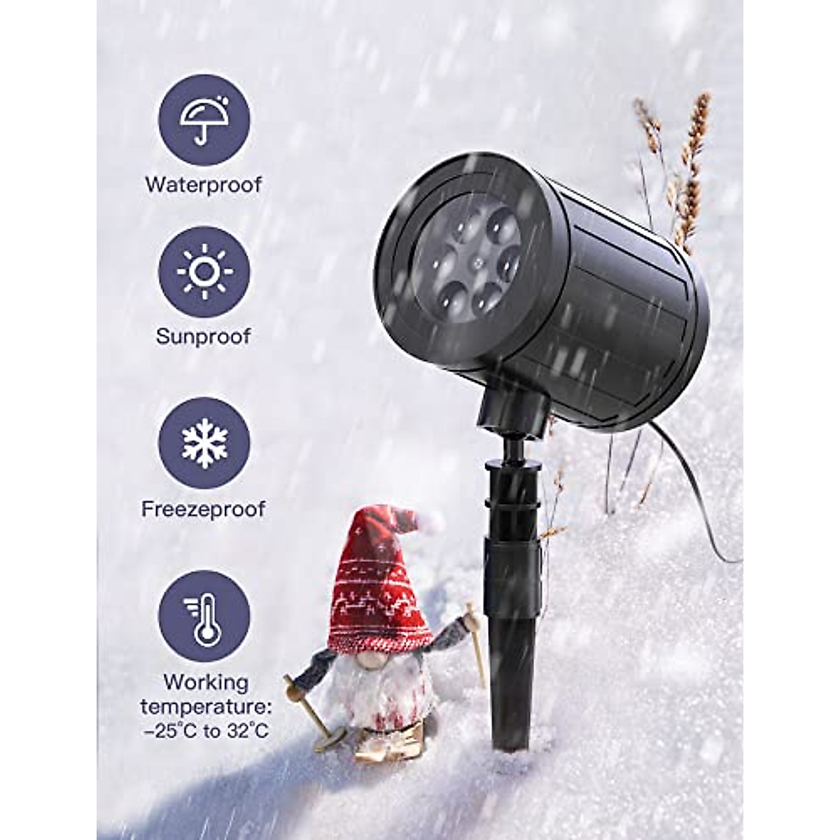 Christmas Projector Lights Outdoor,Snowflake Indoor Outdoor Waterproof LED Landscape Projection Xmas Rotating Snowflakes Decorative Lighting for House Party Wedding Holiday, White, (SW-PL-12)