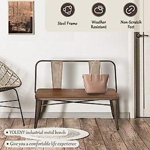 YOLENY EROMMY Metal Bench Industrial Mid-Century 2 Person Chair with Wood Seat,Dining Bench with Floor Protector Copper AZ1006