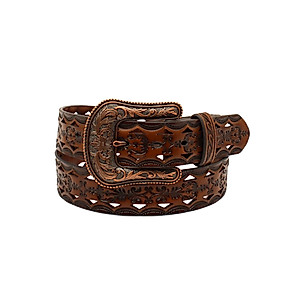 Ariat Women's Copper Buckle Triangle Cut Out Belt, Brown/Black, Extra Large