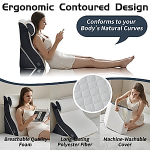 3PCS Qirroboni Orthopedic Bed Wedge Pillow Set, Adjustable Pillows for Neck, Back and Leg Pain Relief Comfortable & Post Surgery Foam - Heartburn, Anti Snoring, Acid Reflux GERD Sleeping Charcoal Grey