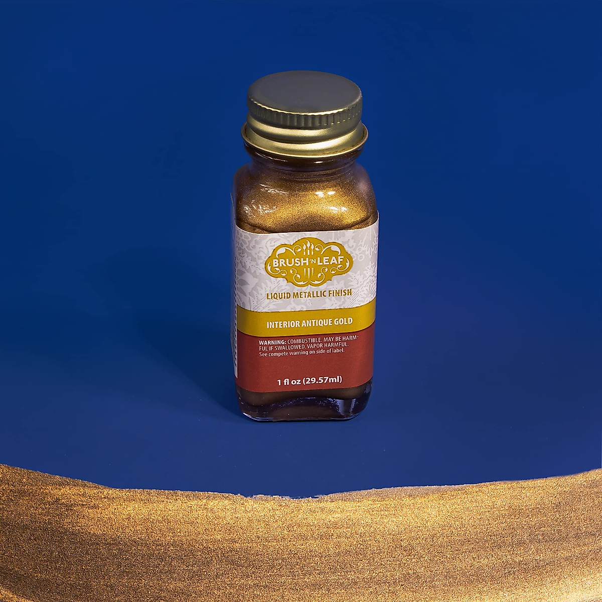 AMACO Brush ‘n Leaf - Antique Gold Leaf 1oz Bottle - Liquid Gold Leaf Paint for Metal Wood Ceramic and More - Interior Liquid Leaf Paint for Objects and Furniture