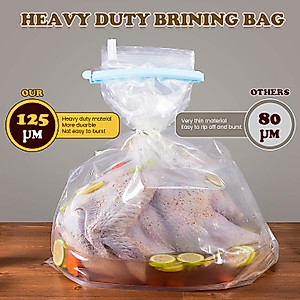 Brining Bag, 26"×22", 2 Pack, Extra Large Turkey Brine Bag with 2 Strings and 2 Larger Clips, Thickened materials, Double Track Zippers Brine Bags, Brining Bags for Turkey, Ham, Beef, Marinade