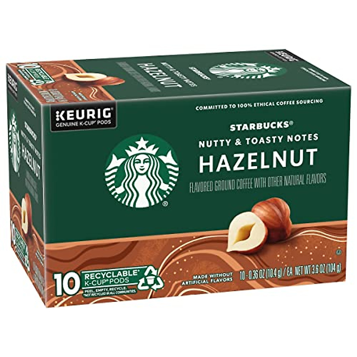 Starbucks Flavored Coffee K-Cup Pods, Hazelnut Flavored Coffee, Made without Artificial Flavors, Keurig Genuine K-Cup Pods, 10 CT K-Cups/Box (Pack of 2 Boxes)