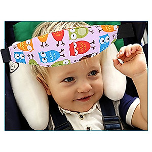 Toddler Adjustable Neck Support Pillow & Safety Head Support Band for Car Seat, Baby Child Infant Head Neck Protection, Pink Owl