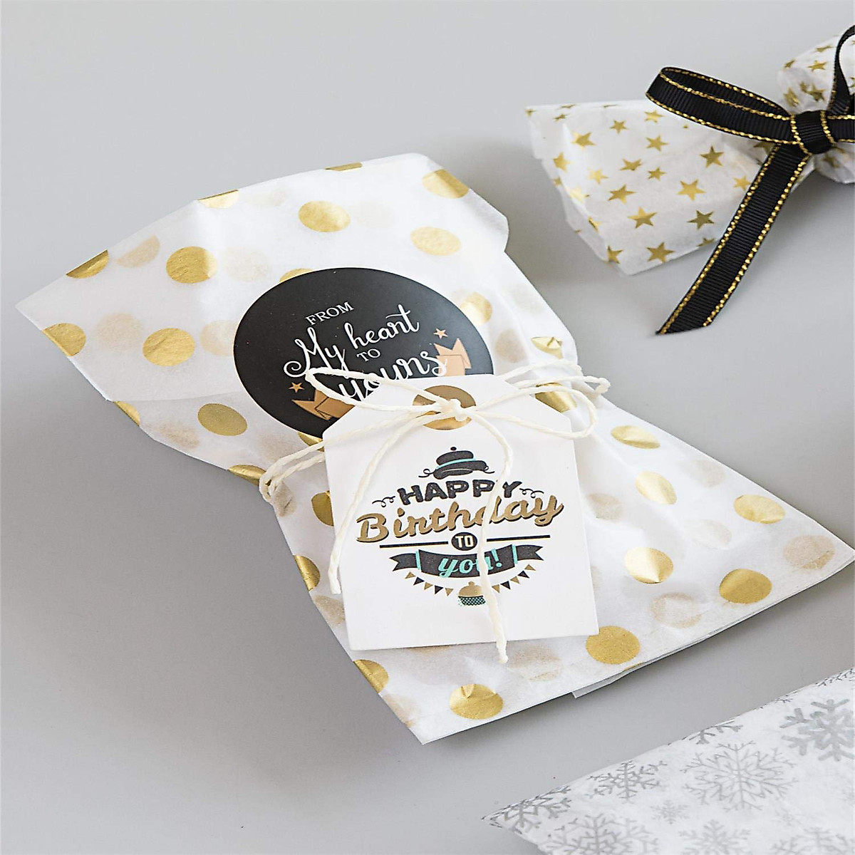 Teemico 50 Sheets Polka Dots Tissue Paper Gold Foil Dot Wrapping Paper Metallic Wrapping Tissue Paper Polka Dot Gift Bags Wrapping Paper, 20x 28 inches