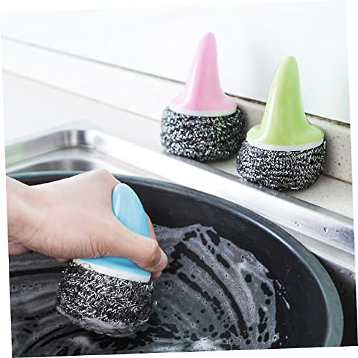 JEWEDECO Kitchen Dish Household Scrubber Flexible Scrub Brush Dish Cleaning Scrubber Steel Wool Scrubbers Heavy Duty Scouring Pads Laundry Brush Stainless Steel Scrubber Sink Sponge