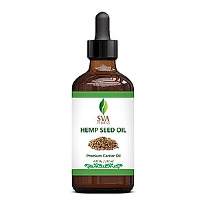 SVA ORGANICS Hemp Seed Oil Cold Pressed 4oz (118 ml) Premium Carrier Oil With Dropper For Skin Care, Hair Care, Scalp Massage, Body Massage, Hair Products, Cosmetics & Soap