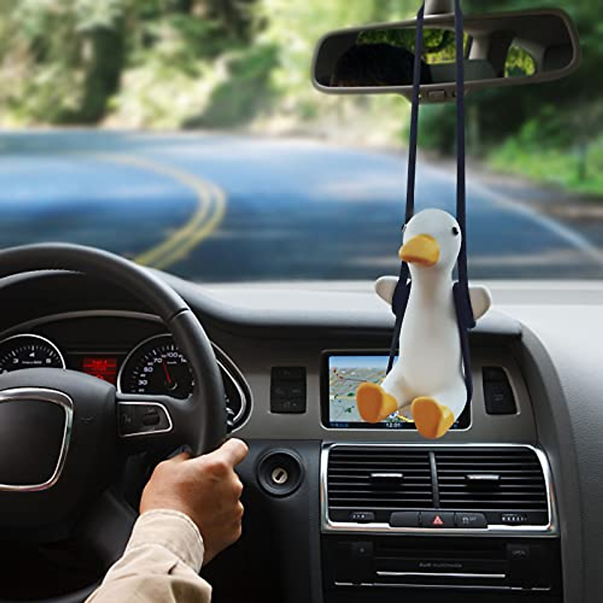 Swing Duck Car Hanging Ornament Cute Decoration Pendant Rearview Mirror Accessories Aesthetic Gadgets Keychain Dice Stuff Teens Car Interior Dashboard Decor Women View Things Truck (Cute Duck)