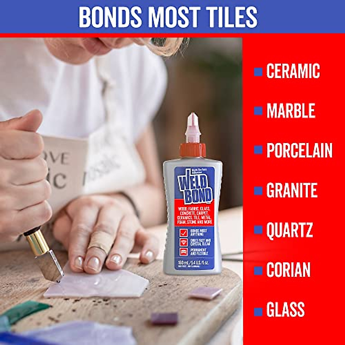 Weldbond All Purpose Glue, Bonds Most Anything! Non-Toxic Glue, Use as Wood Glue or on Glass Crafts Ceramic Mosaic Porcelain Tile Stone Fabric Carpet Metal & More. Dries Crystal Clear 5.4 oz / 160 ml