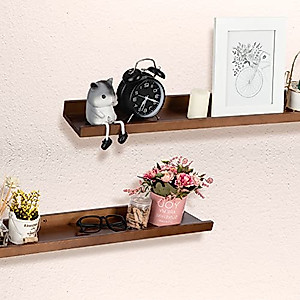 ALIMORDEN 36 inch Long Photo Ledge Shelves Set of 2, Natural Wood Large Floating Shelves for Bedroom Living Room Bathroom Kitchen, Dark Walnut,36" x 5"