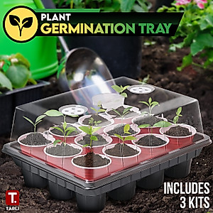 Tarli Pack of 5 Plant Germination Kit - 4" Dome Closure Seed Starter Tray, 2 Adjustable Vents Attached Cloning Tray, 12 Cells That Fit 12 Oz Cups, Suitable for Large Seeds