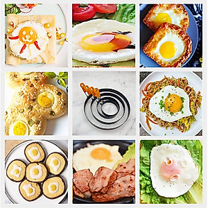 8 Pcs Egg Pancake Rings Set for Griddle, 8" Omelette Ring, 6" Pancake Molds, 4" Fried Egg Rings, 3" Egg Ring for Frying Egg, Non-stick Stainless Steel Egg Pancake Mold with Silicone Handle