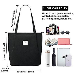 KALIDI Corduroy Tote Bag Women Tote Handbags Zipper Large Shoulder Bags Hobo Shopping Bag with Pockets Black