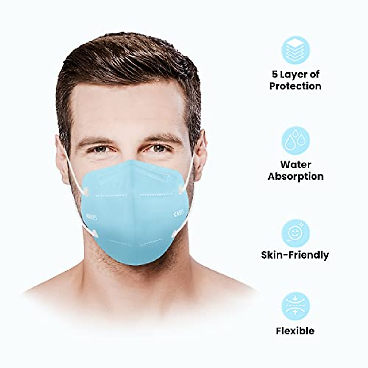 Dolce Calma KN95 Face Mask, 50 Pack Individually Wrapped, 5-Ply Breathable and Comfortable Multicolor Masks for Men and Women, Adjustable Nose Clip & Flexible Earloop KN95 Mask