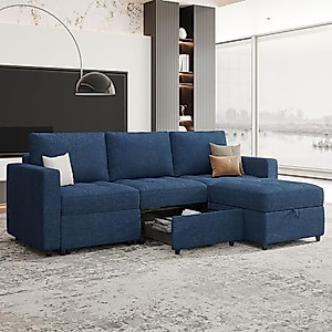Belffin Modern Fabric Convertible Modular Sectional Sofa Couch with Reversible Chaise and Storage Seats 3 Seater Sofa Sectionals L Shaped Couch Set with Ottoman for Small Space Blue