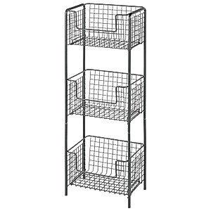 mDesign Steel Freestanding Storage Organizer Tower Rack Basket Shelf, Metal 3-Tier Furniture Unit for Master/Guest Bathroom, Powder Room - Holds Bath Towels, Soap - Concerto Collection - Graphite Gray