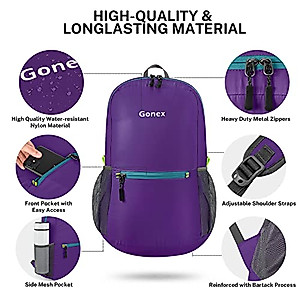 Gonex Ultra Lightweight Packable Backpack Daypack Handy Foldable Camping Outdoor Travel Cycling Backpacking(Purple)