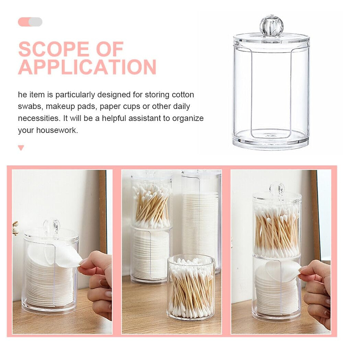 Lucaidian 2Pack Holder Dispenser for Cotton Ball Cotton Swab Cotton Round Pads - Suitable for Storing Small Items