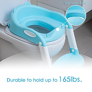 EGREE Potty Training Toilet Chair Seat with Step Stool Ladder for Kids and Toddler Boys Girls - Foldable Height Adjustable Children Toilet Training Seat with Safe Handles & Anti-Slip Pads, Blue-White
