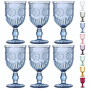 Yungala Blue Wine Glasses Set of 6 Blue Goblets, Blue Glassware Vintage and Colorful