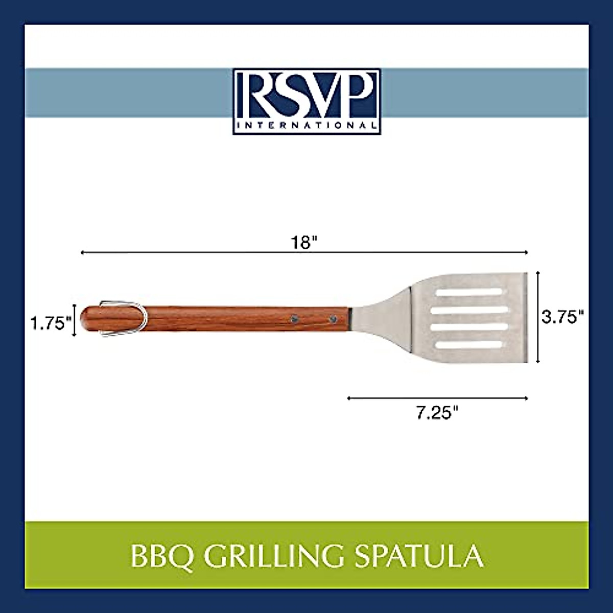 RSVP International Endurance BBQ Grill Spatula Flipper, 18" | Flip Burgers & Other Food w/ Long Handle that Keeps Hands Safe from Fire | Made from Stainless Steel & Rosewood