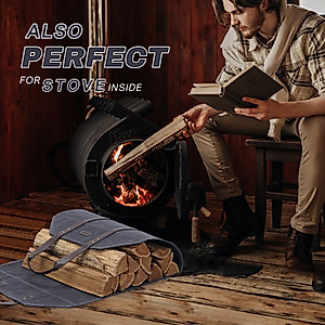 Log Carrier|Waxed Canvas Log Holder|Firewood Carrier Tote Bag|Fireplace Wood Stove Accessories-Grey