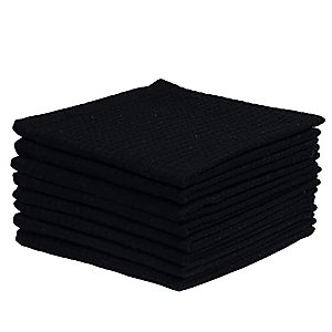 Urban Villa Dish Cloths Solid Waffle Dish Cloths for Kitchen Black Color Set of 8 Quick Drying Dish Cloths Highly Absorbent Cotton Size 12X12 Inches with Mitered Corners Kitchen Dish Towels
