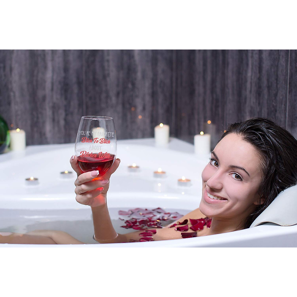 Your my Favorite Bitch to Bitch About Bitches with Funny 15oz Stemless Crystal Wine Glass - Fun Wine Glasses with Sayings Gifts for Women