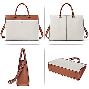 CLUCI Women Briefcase Leather Laptop Bag for Women 15.6inch Computer Bag Messenger Business Work Tote Beige with Brown
