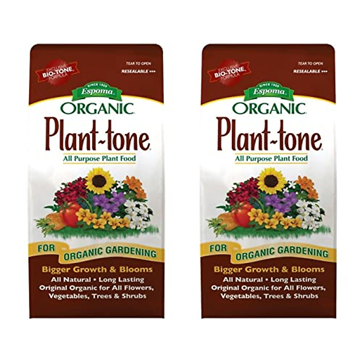 Espoma Organic Plant-Tone 5-3-3 Natural & Organic All Purpose Plant Food; 4 lb. Bag; The Original Organic Fertilizer for All Flowers, Vegetables, Trees, and Shrubs. Pack of 2
