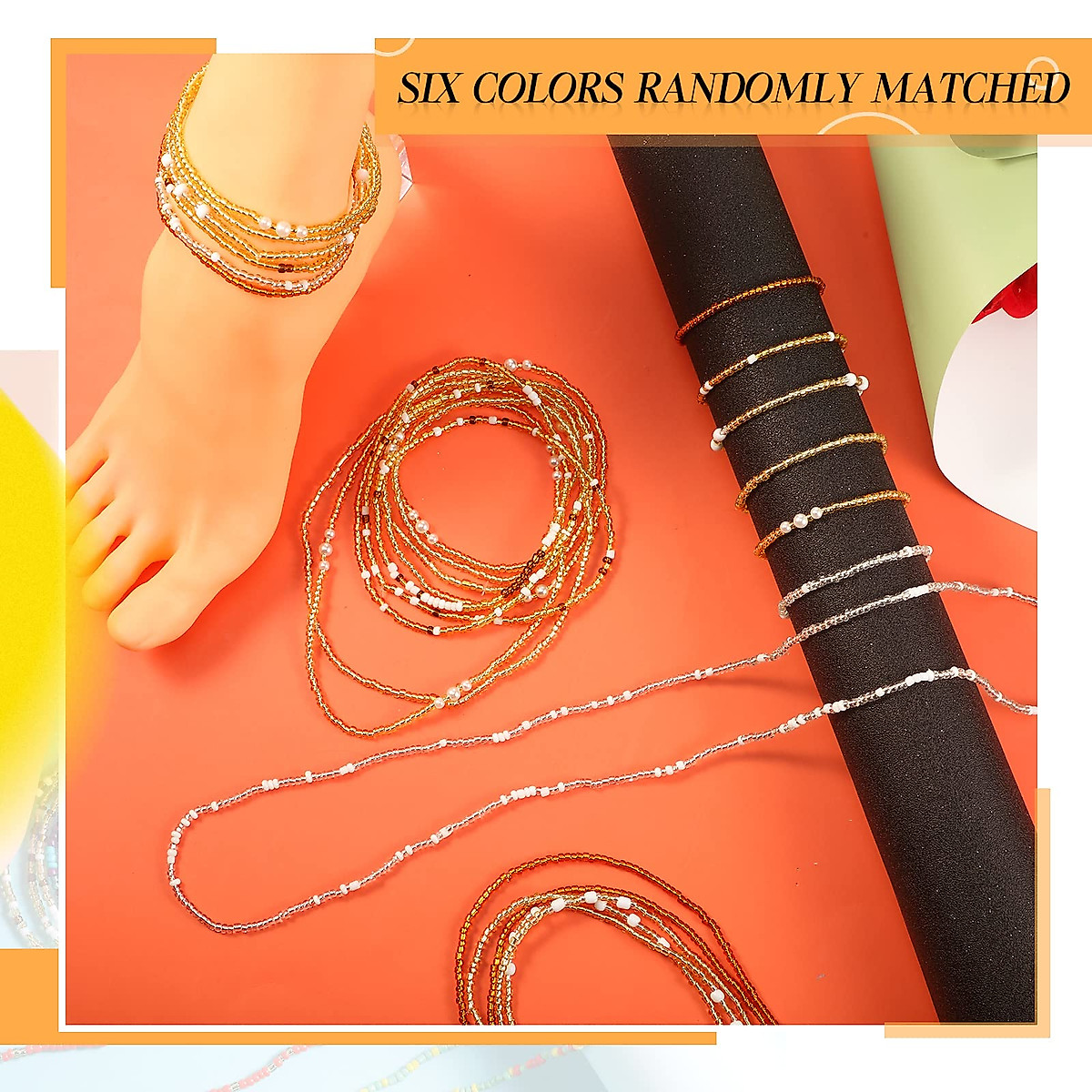 18 Pcs Beads for Waist Beads Chains for Women African Waist Ankle Bracelets Body Chains, Stretchy Waist Beads Chain (Retro Style)