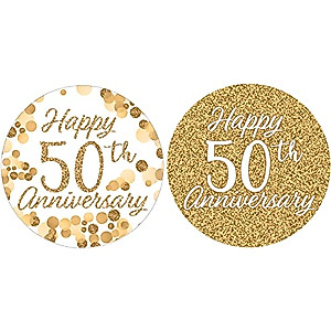 Gold 50th Anniversary Party Favor Stickers - 1.75 in - 40 Labels