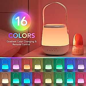 ONEFIRE Baby Night Light for Kids, 12 Soothing White Noise Sound Machine Kids Night Light Lamp, 16 Colors Nursery Night Light Sleep Sound Machine, Remote Auto Timer Portable Lamp Kids Lamp, Baby Gifts