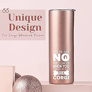 Onebttl Corgi Skinny Tumbler Gifts For Women, Female, Her and Corgi lovers - Corgi Mom - 20oz/590ml Stainless Steel Insulated Tumbler with Straw, Lid, Message Card - (Rose gold)