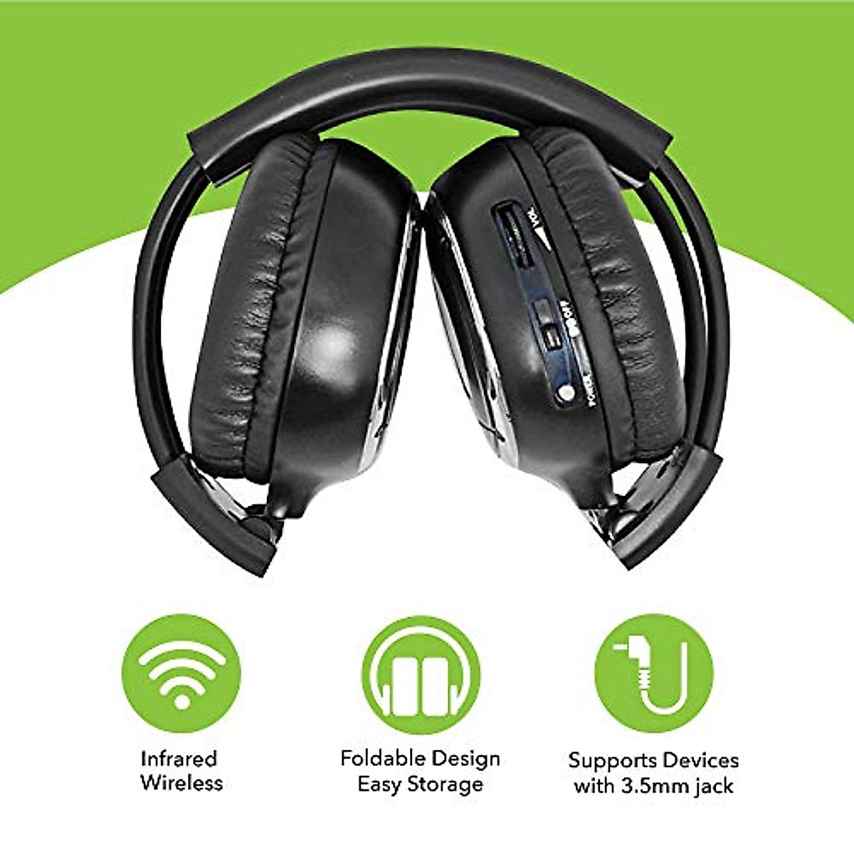 RP Accessories IR-2008B Infrared Wireless Headphones, 2-Channel Folding Universal Rear Entertainment System IR Headphone for Car TV and DVD Player Audio
