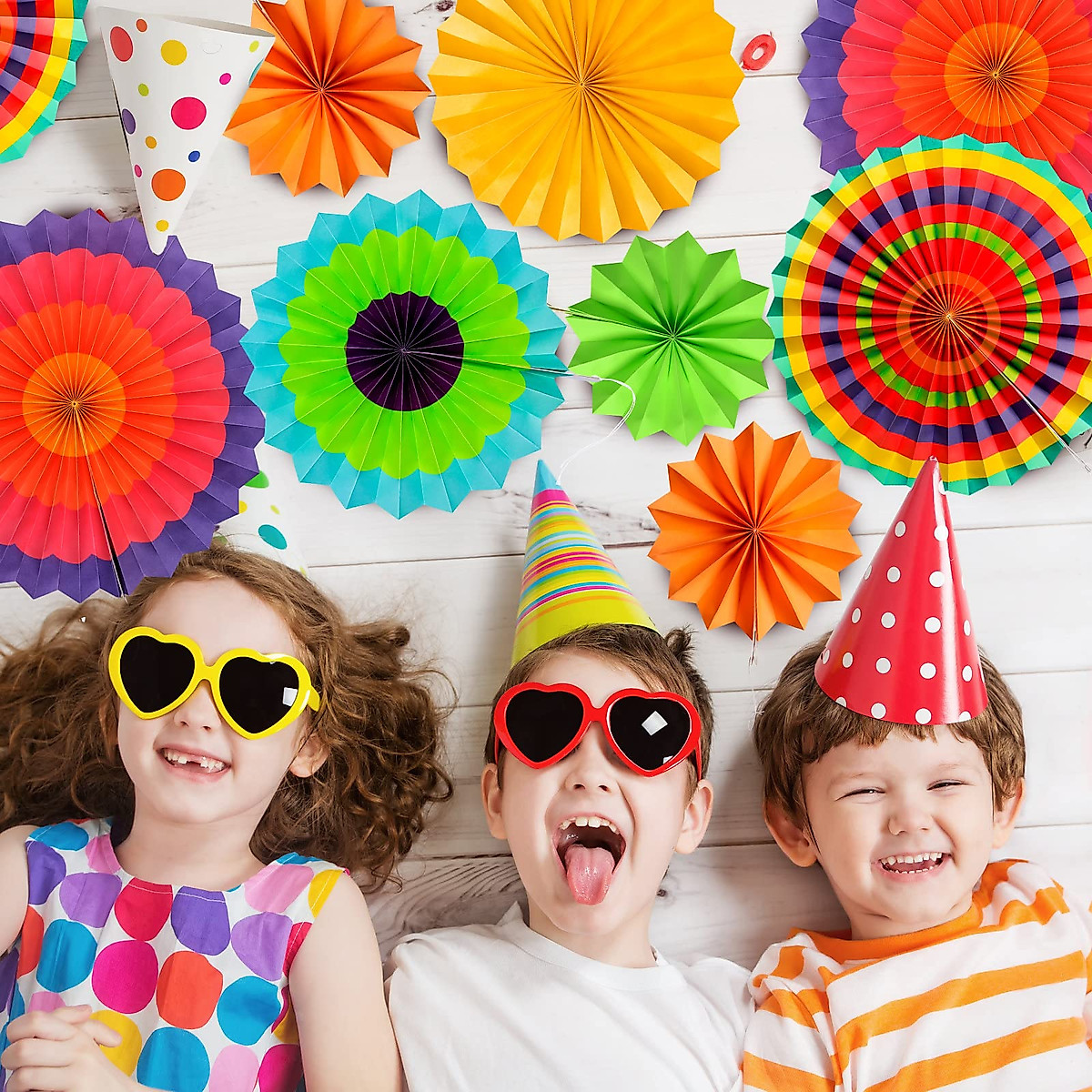 12PCS Hanging Paper Fans Party Decorations Fiesta Party Supplies, Photo Props for Cinco De Mayo Carnival Mexican Taco Tuesday Vibrant Colorful Kids Party Birthday Baby Shower, Multi-Color