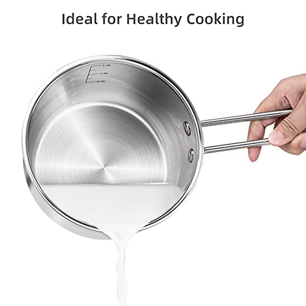 Tiilan Sauce Pan, Saucepan with Lid - Milk Pan for Family, Kids, Couple - 18/8 Stainless Steel - 1.5 Quart/1.7 Liter, Silver