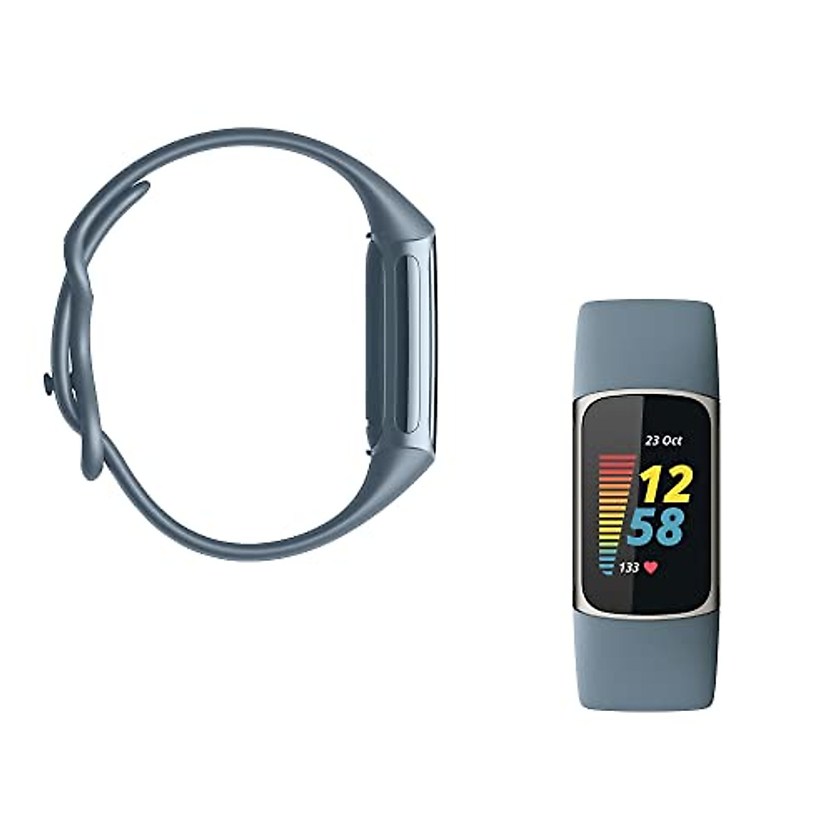 Fitbit Charge 5 Advanced Fitness, Health Tracker with Built-in GPS, Stress Management Tools, Sleep Tracking, 24/7 Heart Rate & More, Platinum, Mineral Blue, One Size S & L Band, Steel Blue (Renewed)