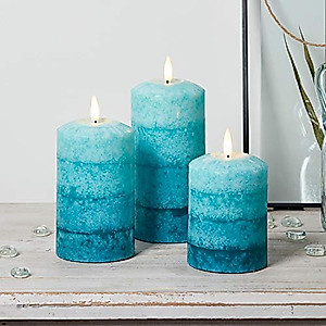 Lights4fun, Inc. Set of 3 TruGlow Gradient Blue Wax Flameless LED Battery Operated Pillar Candles with Remote Control