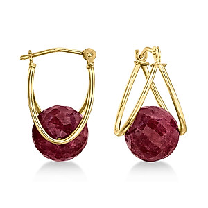 Ross-Simons 14.00 ct. t.w. Ruby Bead Double-Hoop Earrings in 14kt Yellow Gold